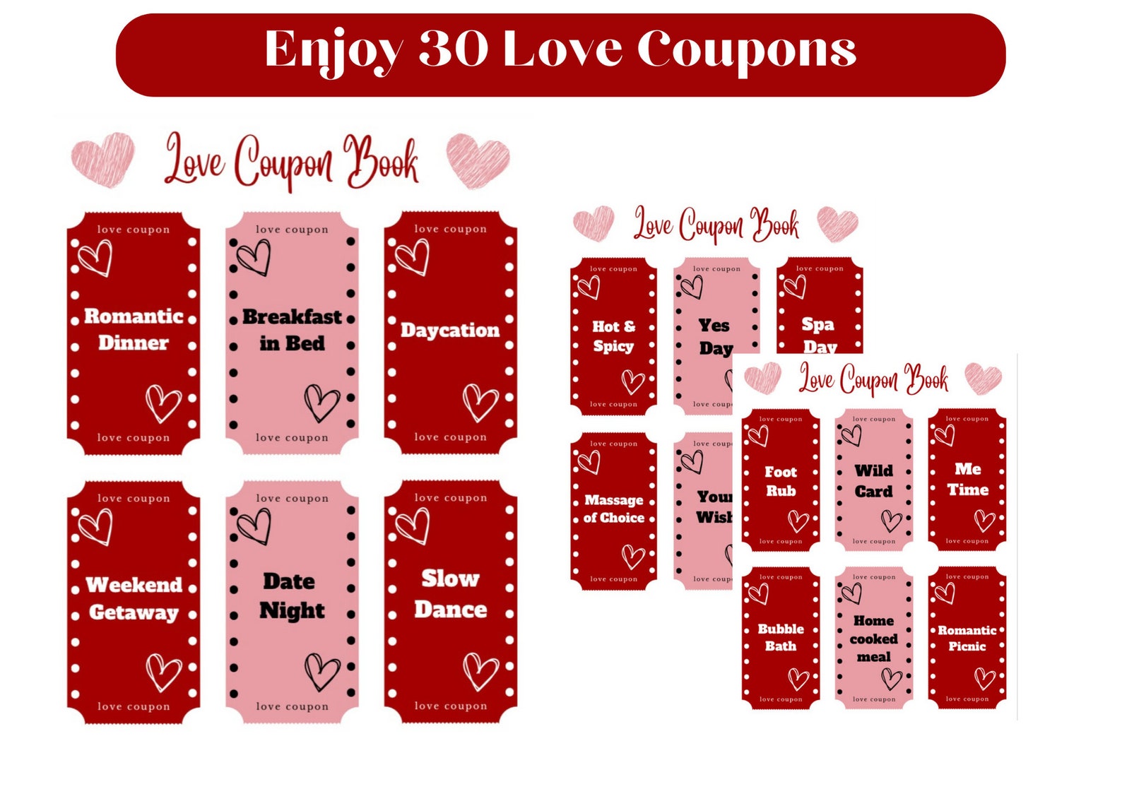 Printable Love Coupon Book Date Night Tickets Love Coupons Template DIY ...