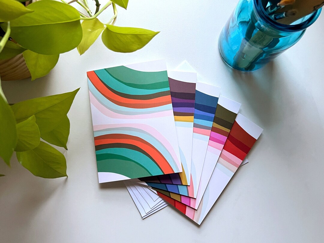 Multi-color Rainbow Folded Cards With Envelopes - Pack of 5 - Abstract ...