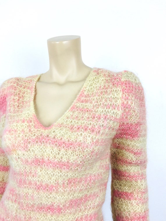 Vintage PINK & WHITE MOHAIR Blend Pin Up Style Sweate… - Gem