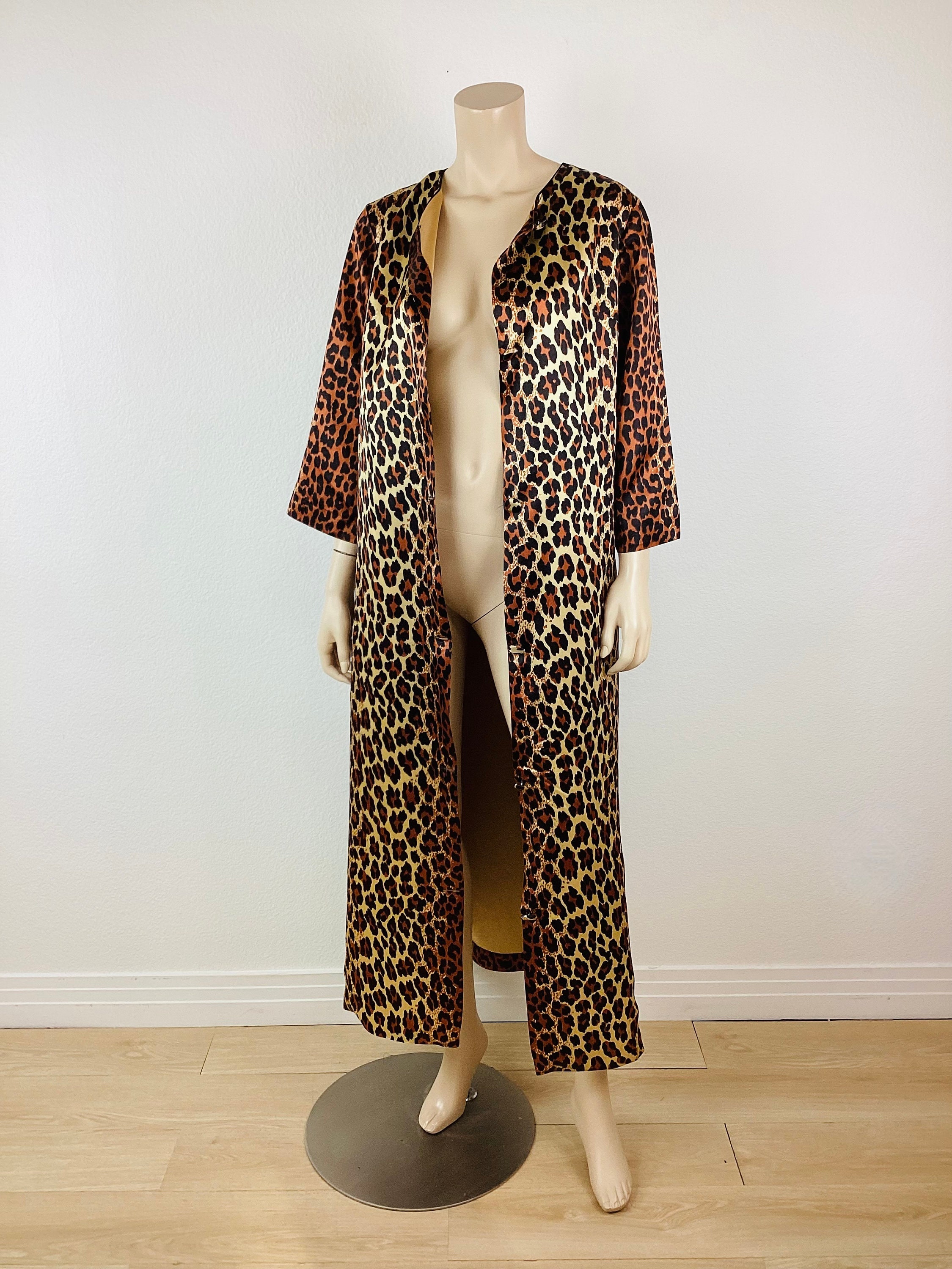Vintage 1960s LEOPARD PRINT SATIN Button Down Hostess Gown / Robe ...