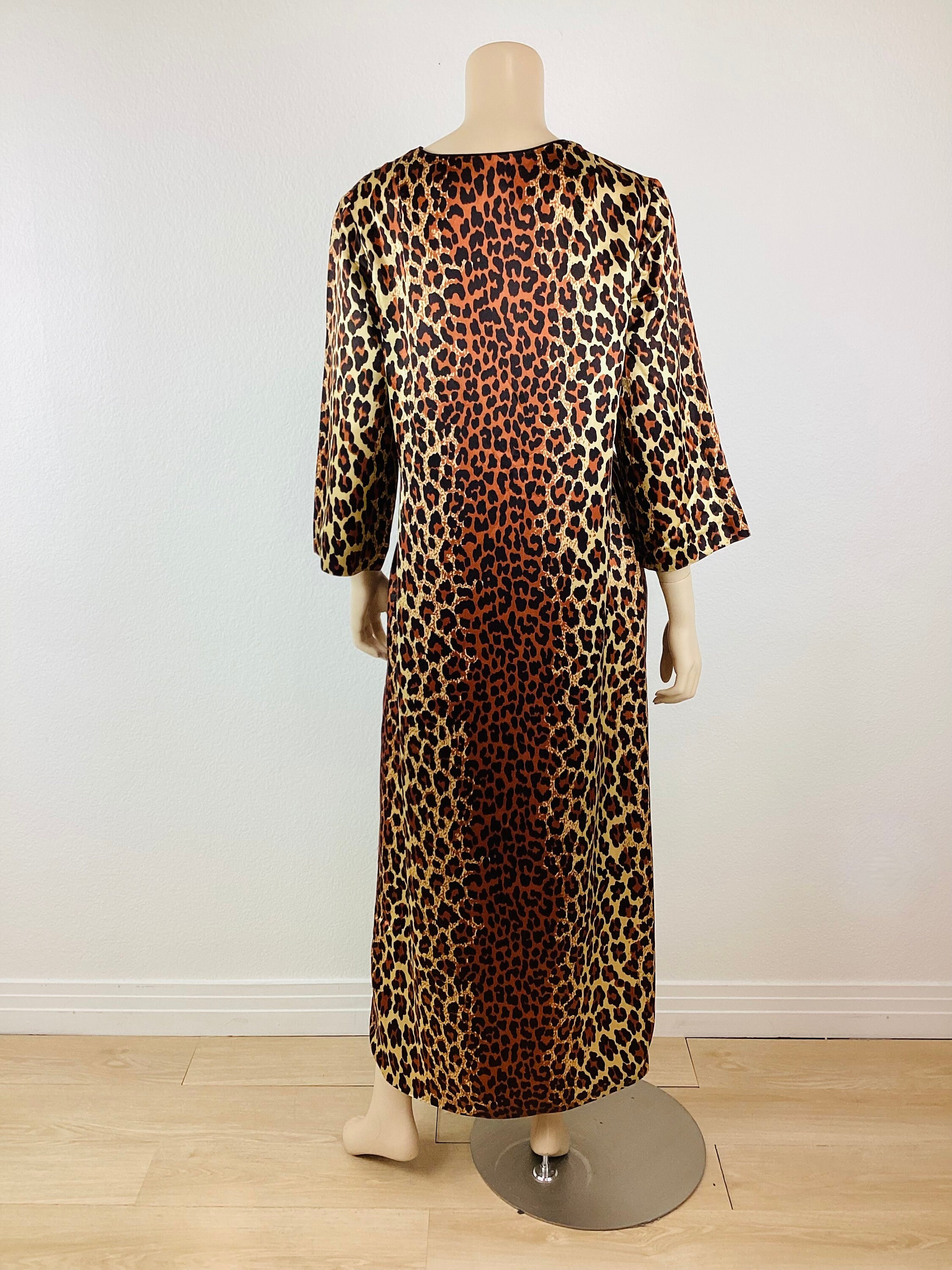 Vintage 1960s LEOPARD PRINT SATIN Button Down Hostess Gown / Robe ...
