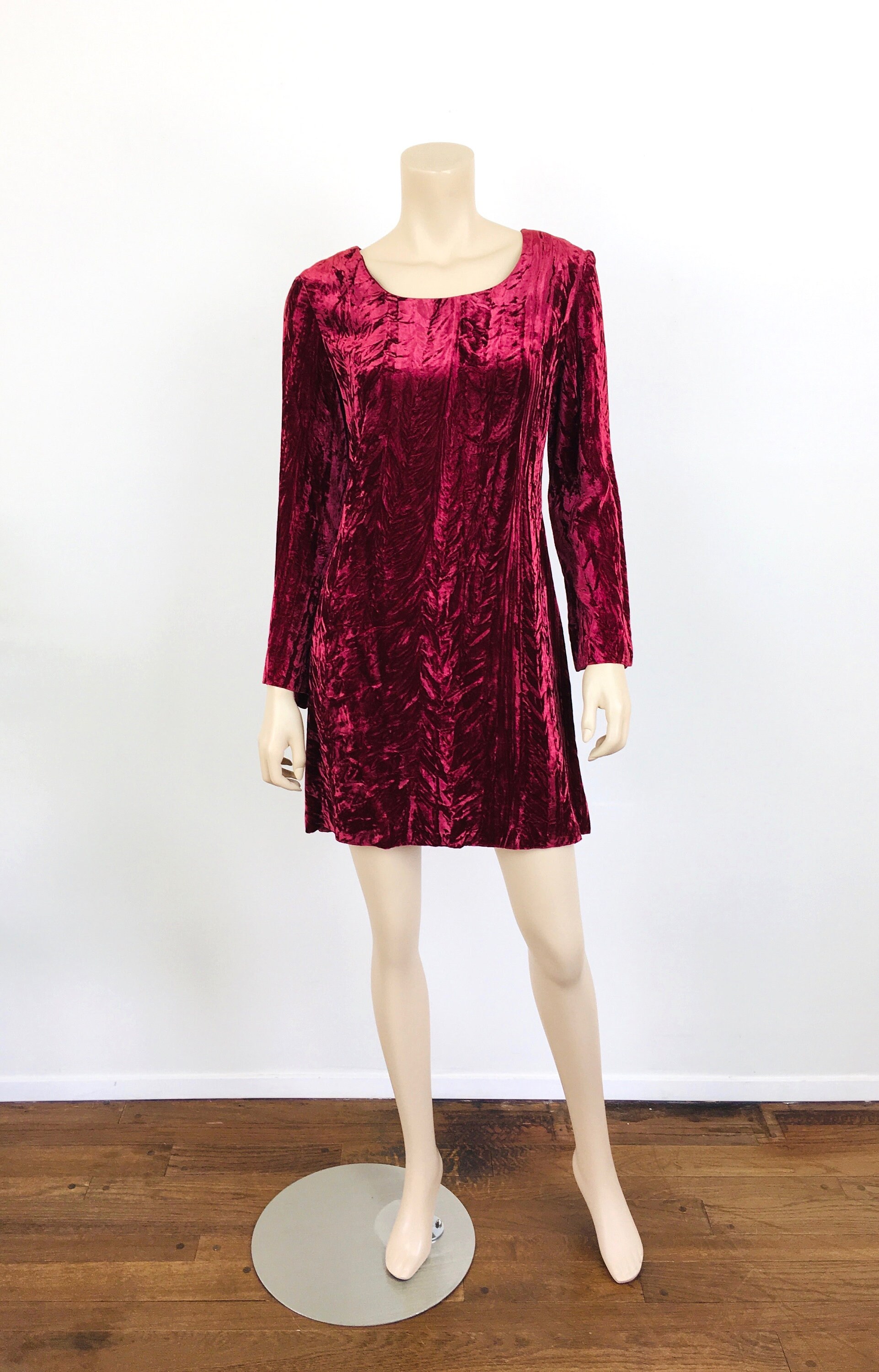 Vintage 1970s Crushed Velvet Bell Sleeve Mini Dress By Young Etsy España