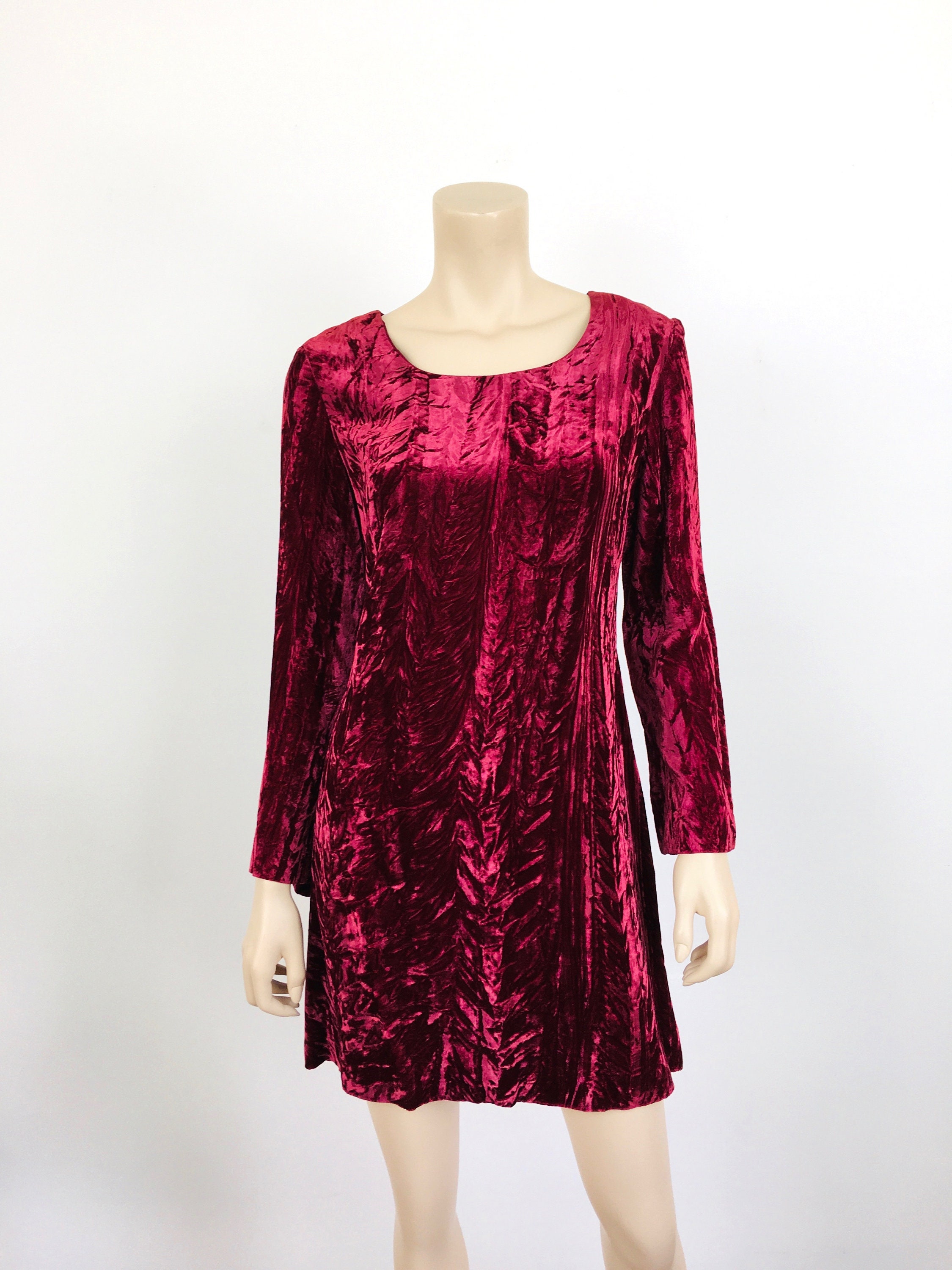 Vintage 1970s Crushed Velvet Bell Sleeve Mini Dress By Young Etsy España