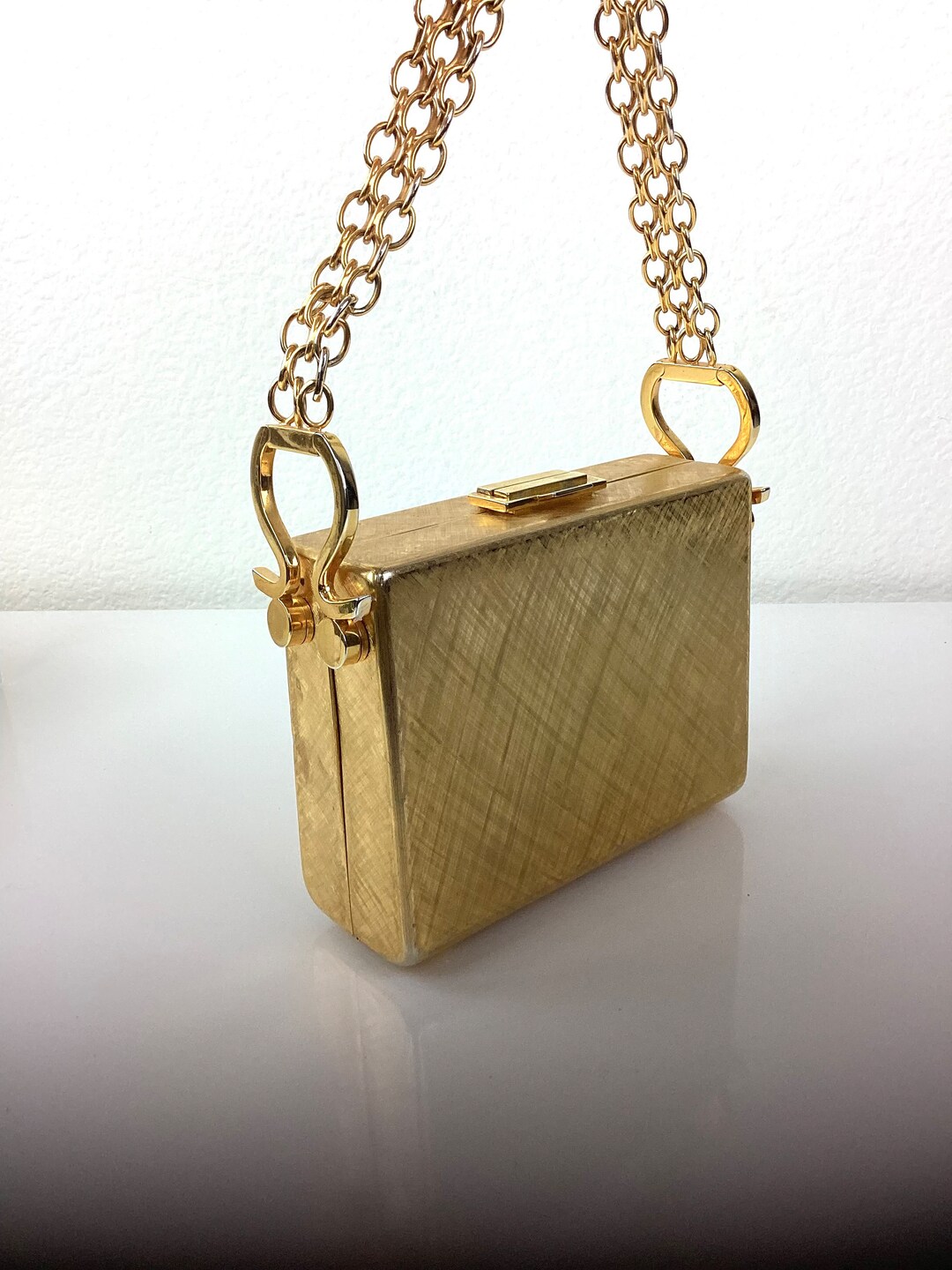 Vintage 1960s GOLD CHASED METAL Box Bag / Purse - Etsy