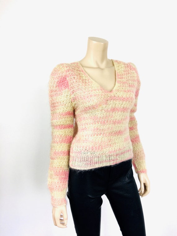 Vintage PINK & WHITE MOHAIR Blend Pin Up Style Sweate… - Gem