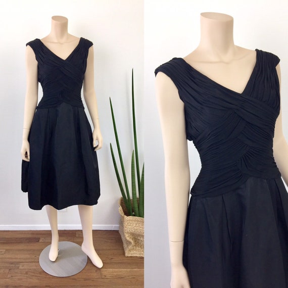 1950s Vintage NATHAN STRONG Black RUCHED Silk Jersey Cocktail - Etsy