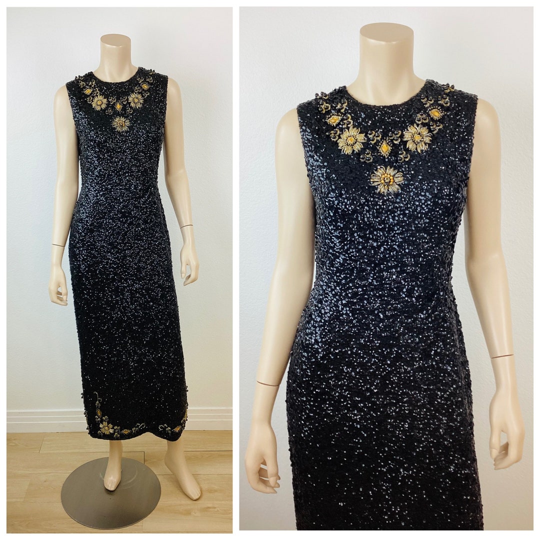 Vintage 1950s GENE SHELLY Style Black GOLD Sequin Beaded - Etsy