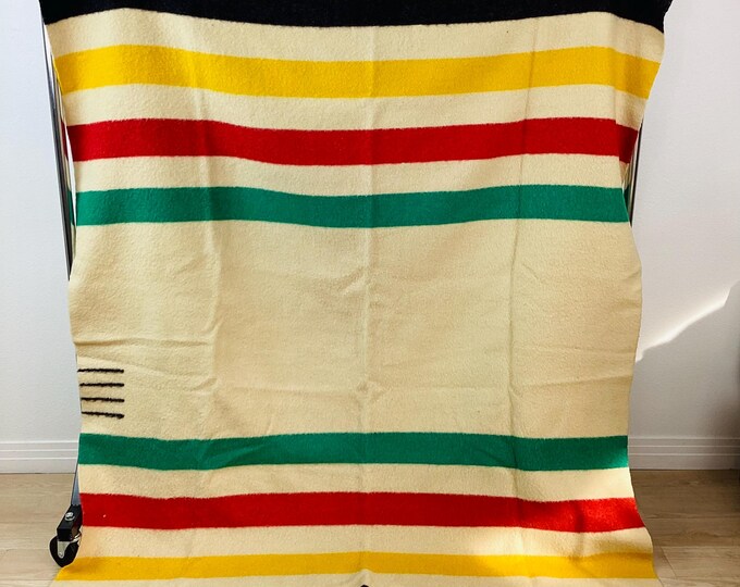 Vintage HUDSONS BAY 4 POINT Made in England 100% Wool Blanket / Camp ...