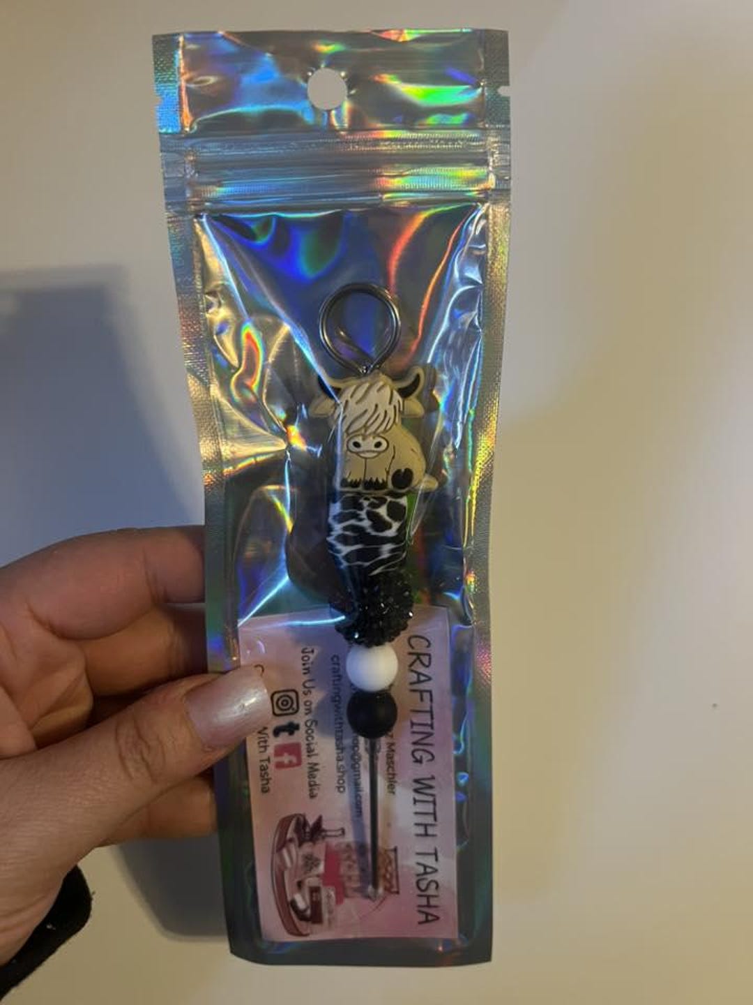 Highland Cow Crafter Pokey Pen – Black & White Beaded Weeding Tool for ...