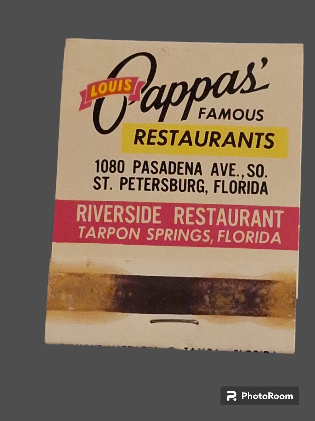 Vintage 1970's Louis Pappas' Restaurant Frontstrike Matchbook Riverside ...