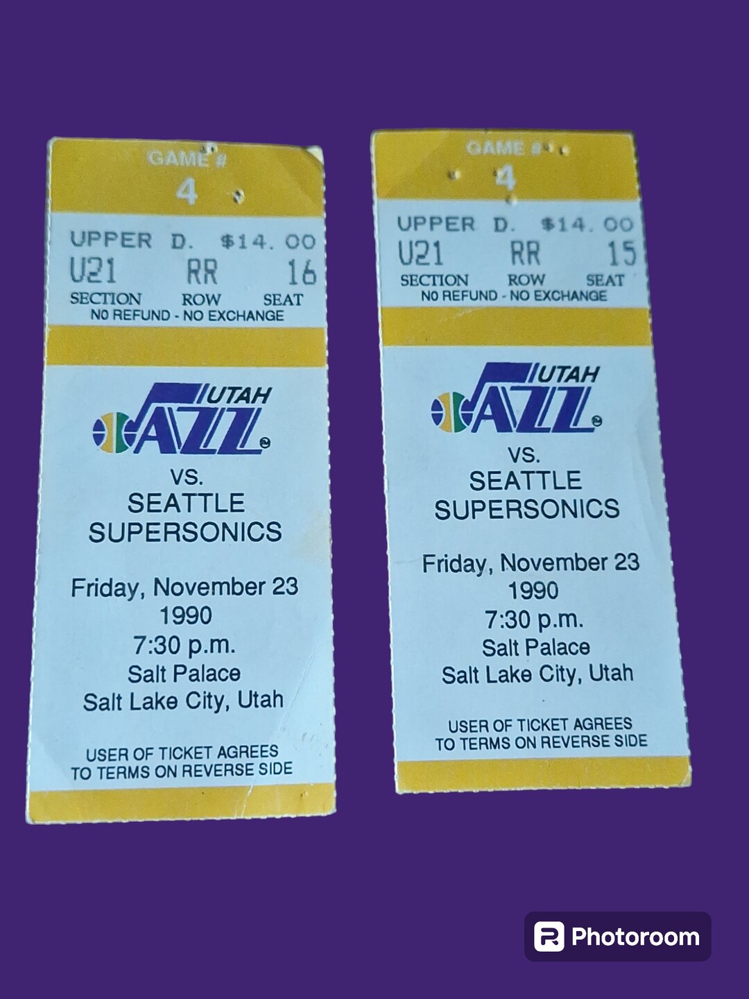 Vintage Pair of 1990 Utah Jazz Ticket Stubs Old Salt Palace Salt Lake ...