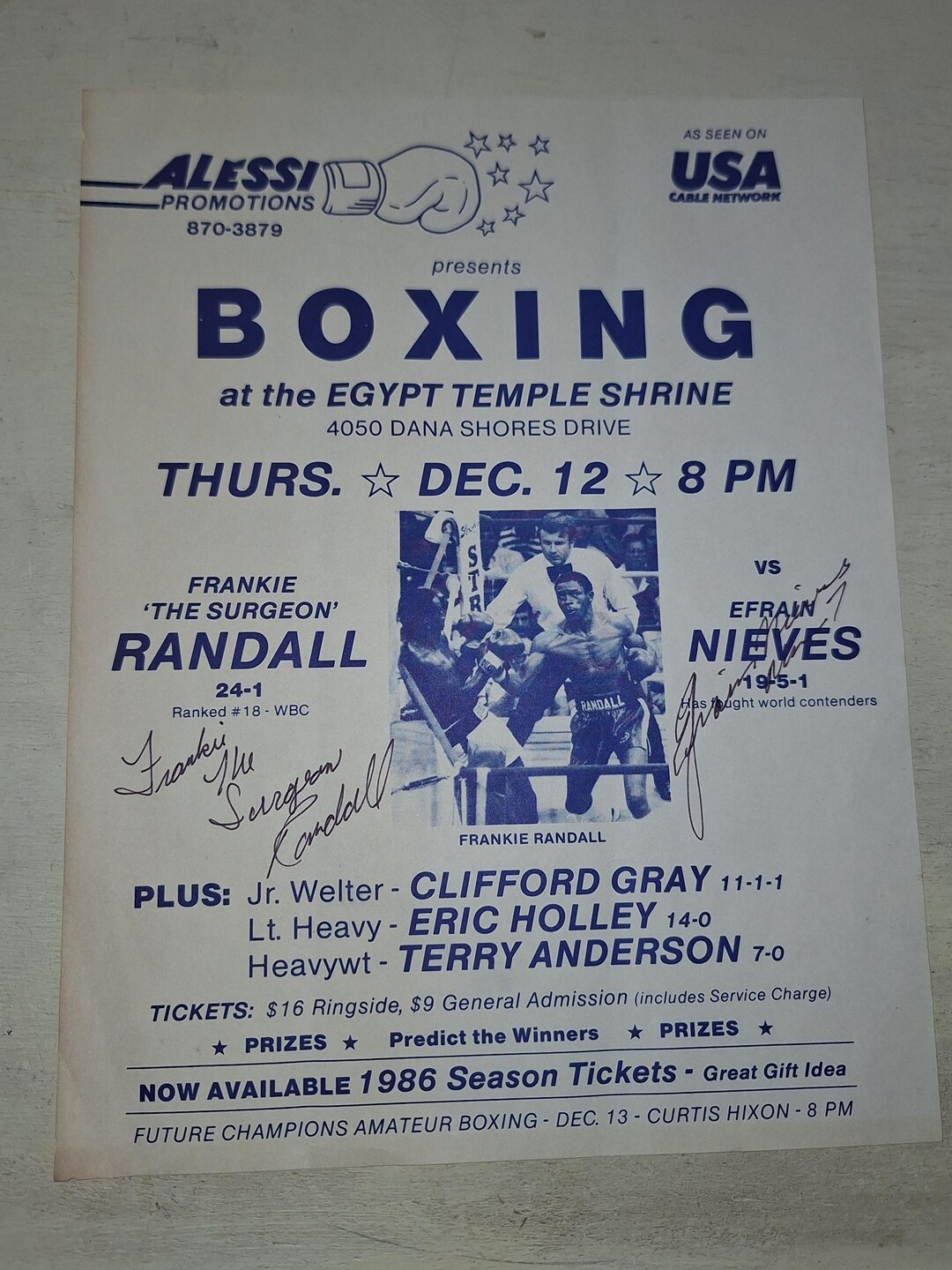Rare Boxing 8.5x11 Handbill Flyer on Site Autographed 1985 Frankie the ...