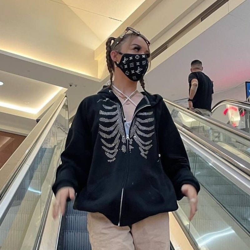 Skeleton Hoodie With Rhinestone - Etsy