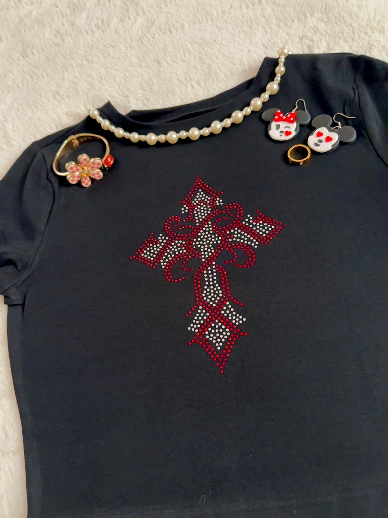 Y2K Rhinestone Cyber Cross Top - Etsy