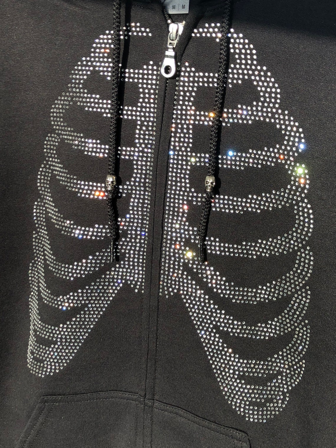 Custom Y2K Ribcage Rhinestone Hoodie 2.0 - Etsy