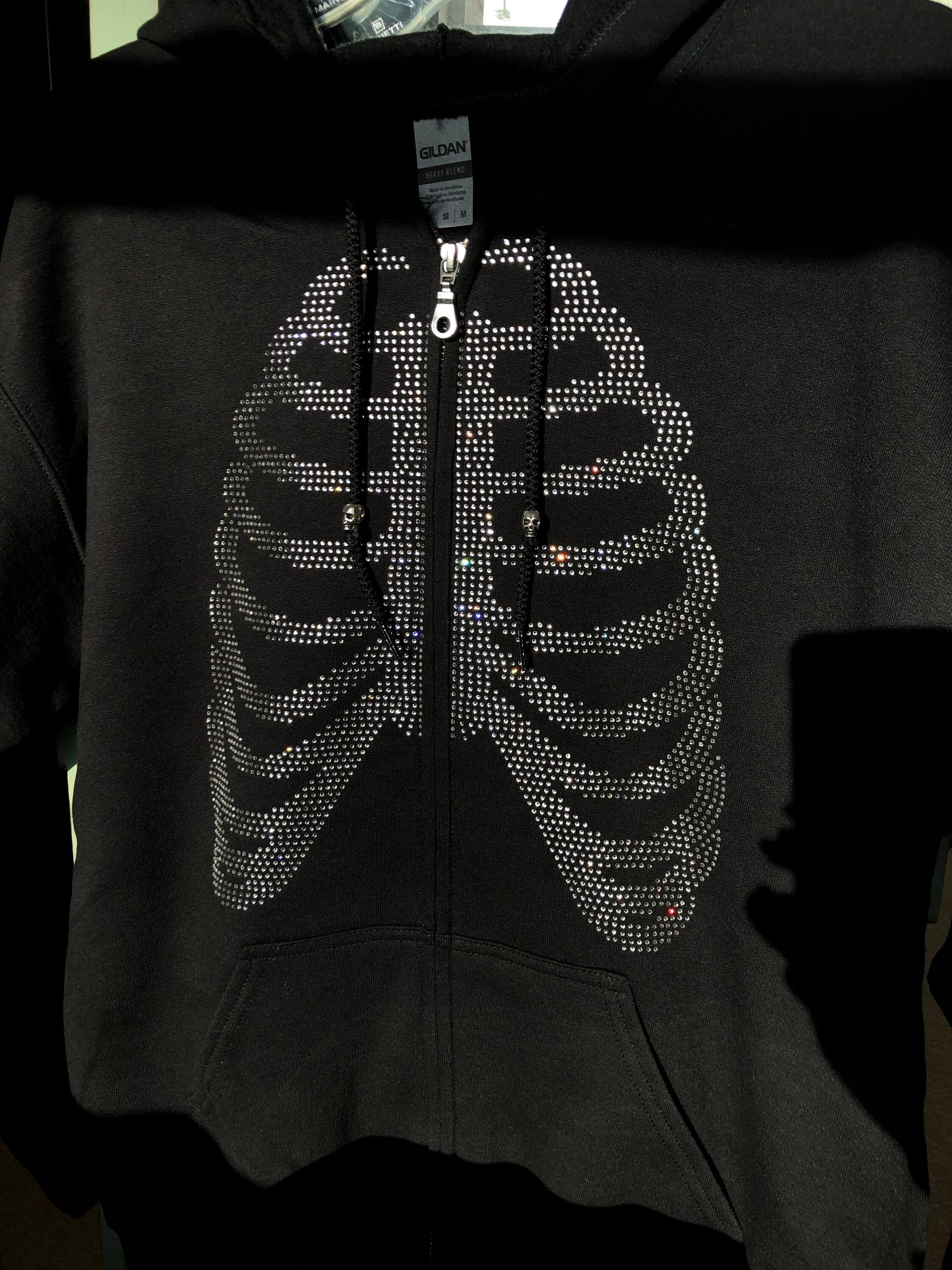Custom Y2K Ribcage Rhinestone Hoodie 2.0 - Etsy