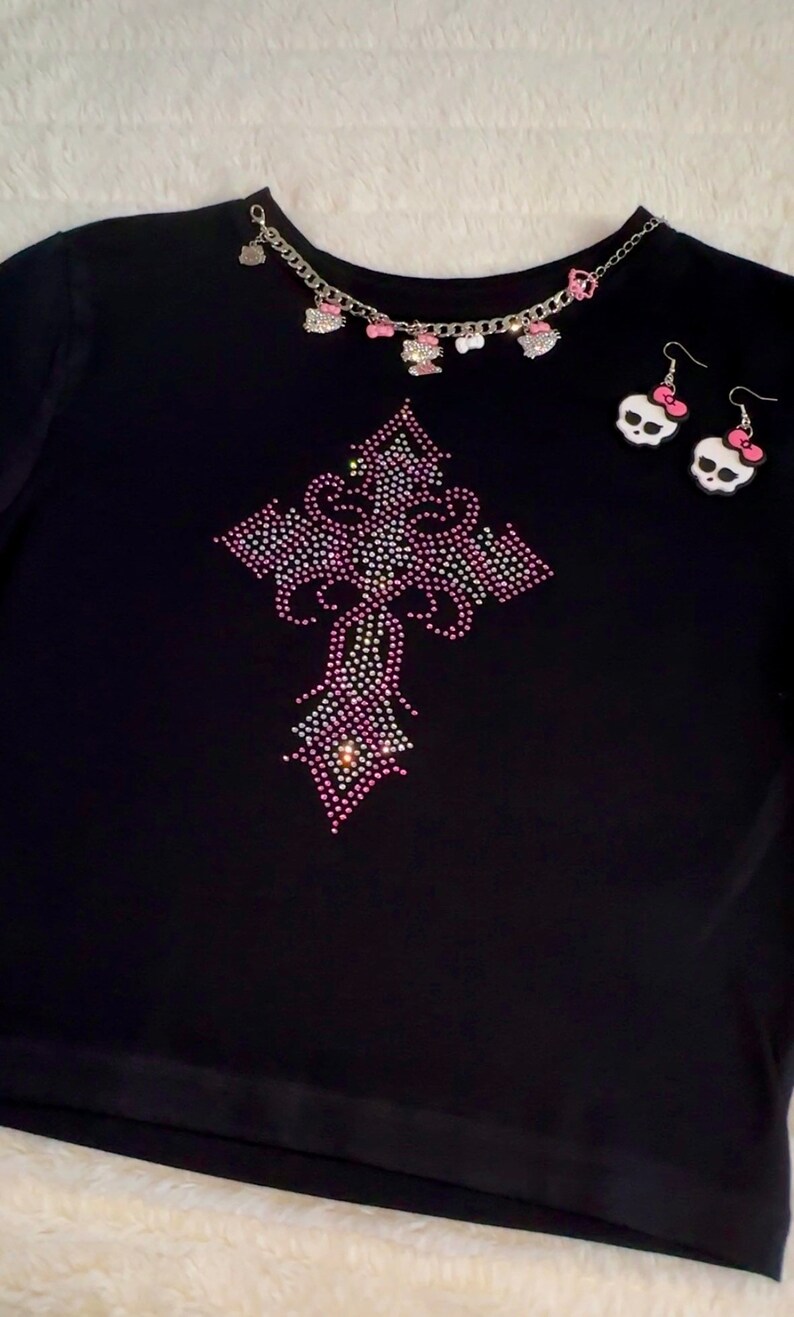 Y2K Rhinestone Cyber Cross Top - Etsy