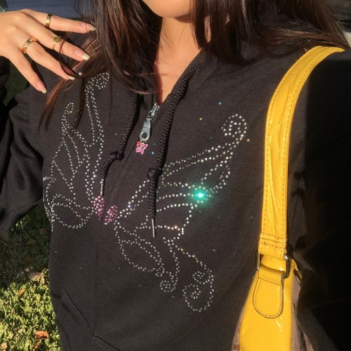 Cyber Cross Y2K Gothic Rhinestone Hoodie - Etsy