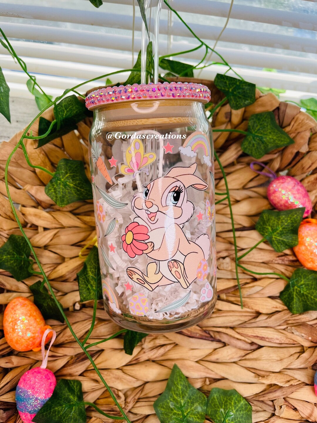 Cute Bunny Cup | Can Glass Cup | Rhinestonelid - Etsy