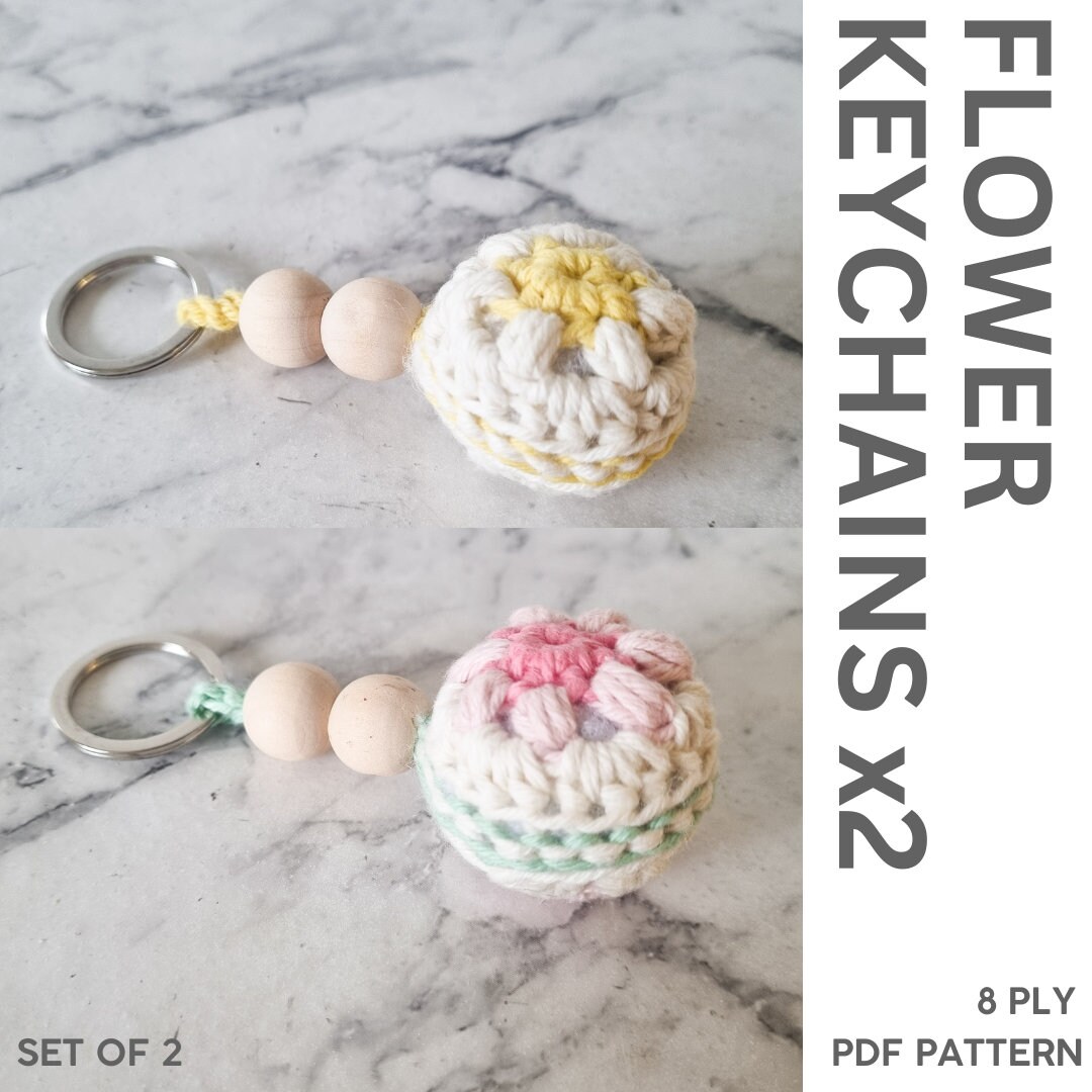Crochet Flower Keyring PATTERN: Cherry Blossom & Daisy (digital Pattern ...