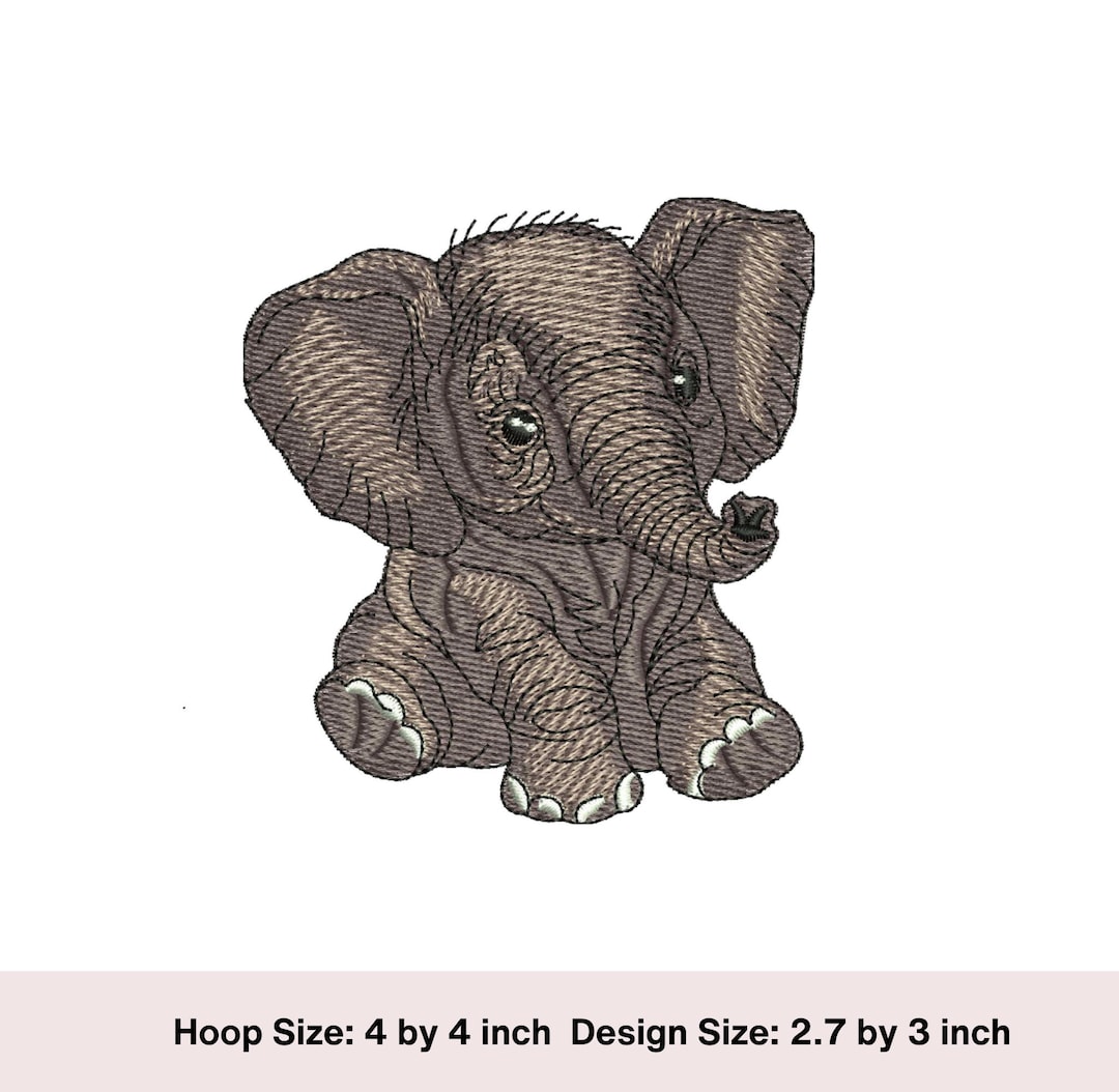 Baby Elephant Embroidery Design, Safari Nursery Machine File, 4x4 Hoop ...