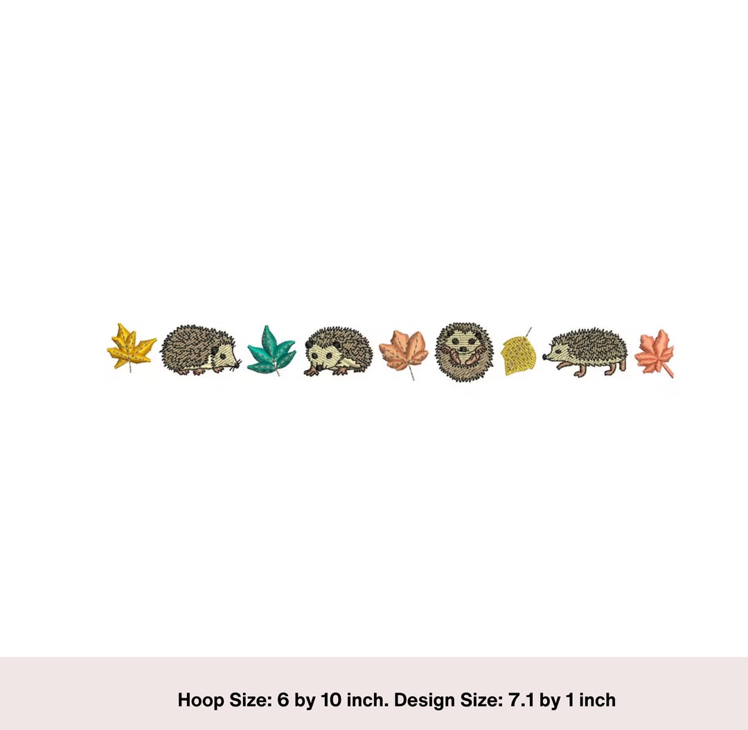 Hedgehog Embroidery Border Design: Autumn Leaves (digital Download) - Etsy