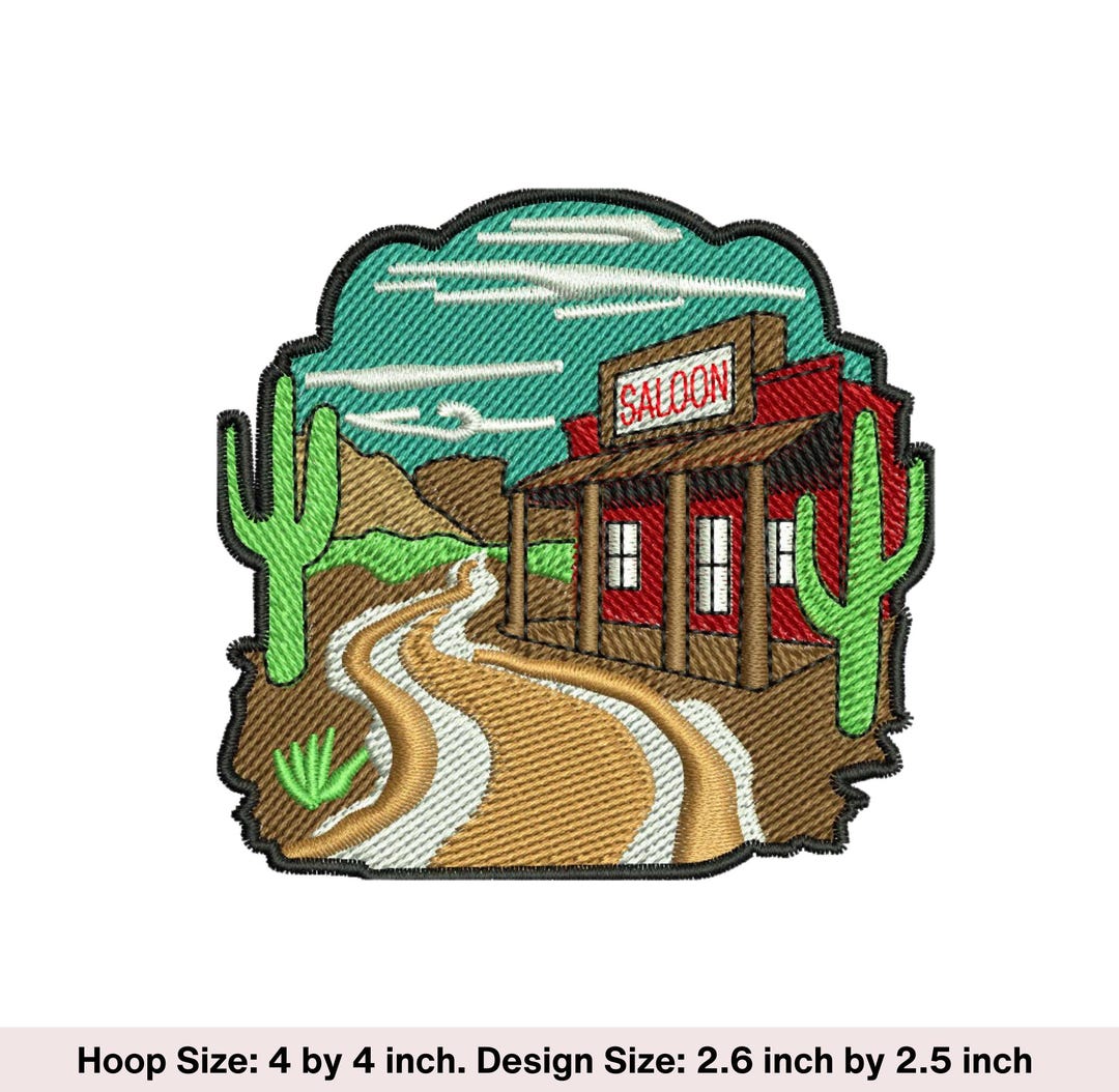 Saloon Patch Embroidery Design. Embroidered Western Scenery Patch ...