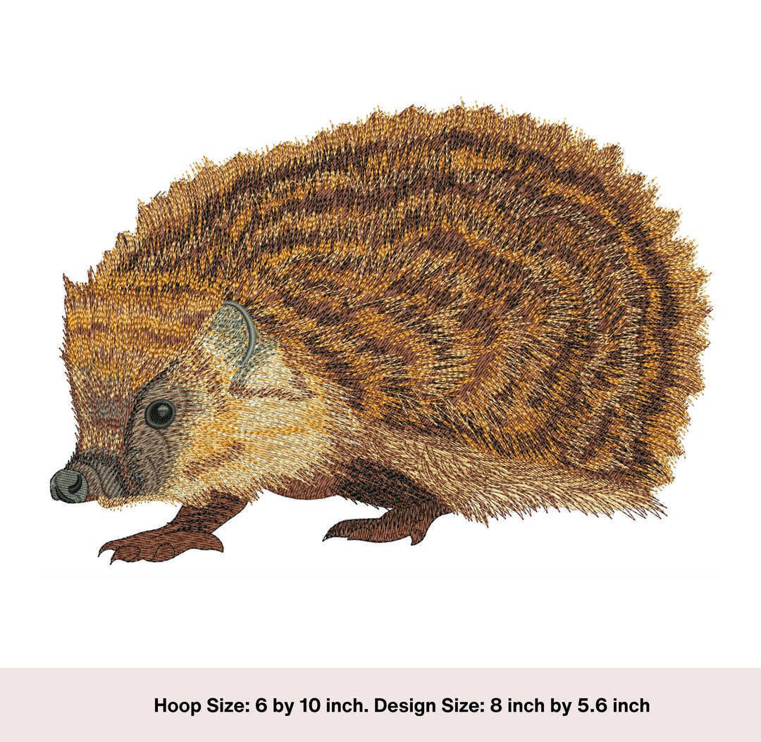Realistic Hedgehog Embroidery Design, 6 by 10 Inch Embroidery Design ...