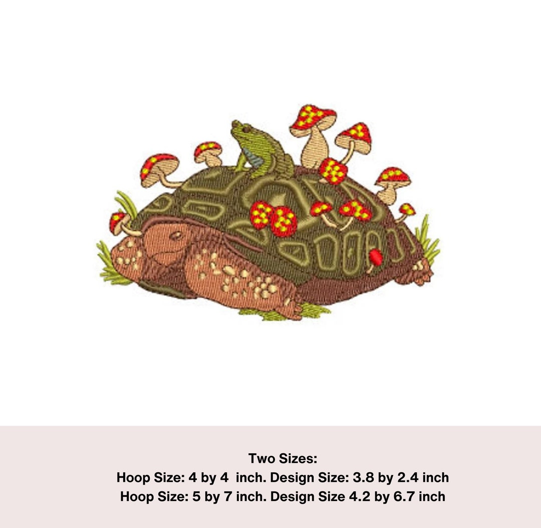 Tortoise Embroidery Design, Mushroom Embroidery Design, Frog on Top of ...