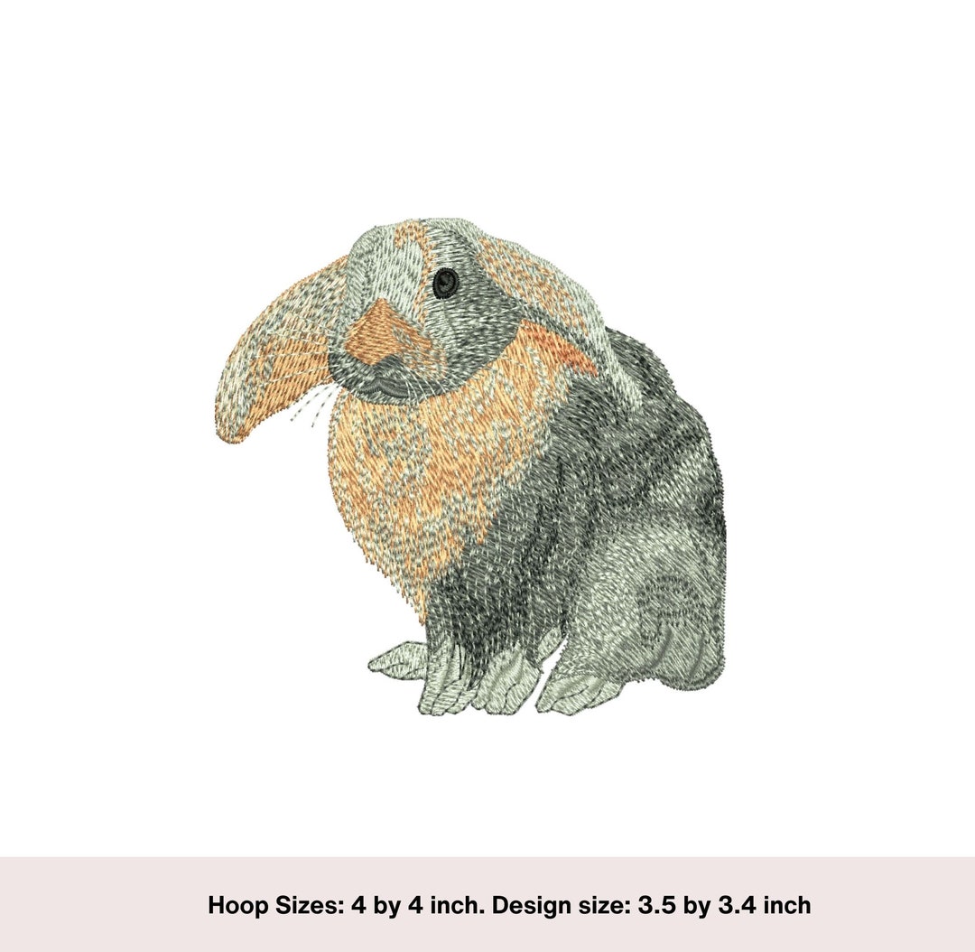 Realistic Rabbit Machine Embroidery Design, 4 by 4 Inch Embroidery File ...