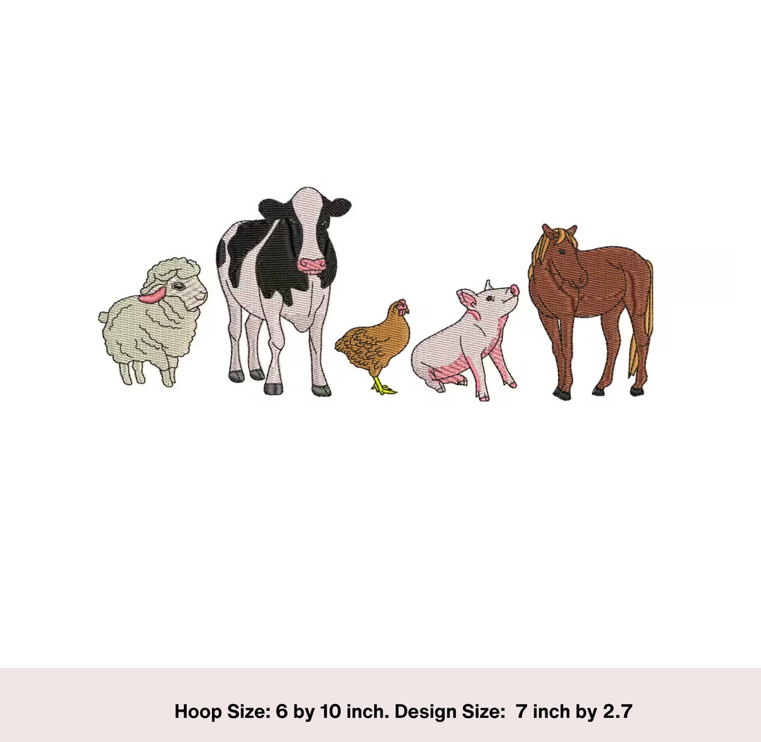 Farm Animal Embroidery Design: Cow, Pig, Chicken, Sheep, Horse (digital ...