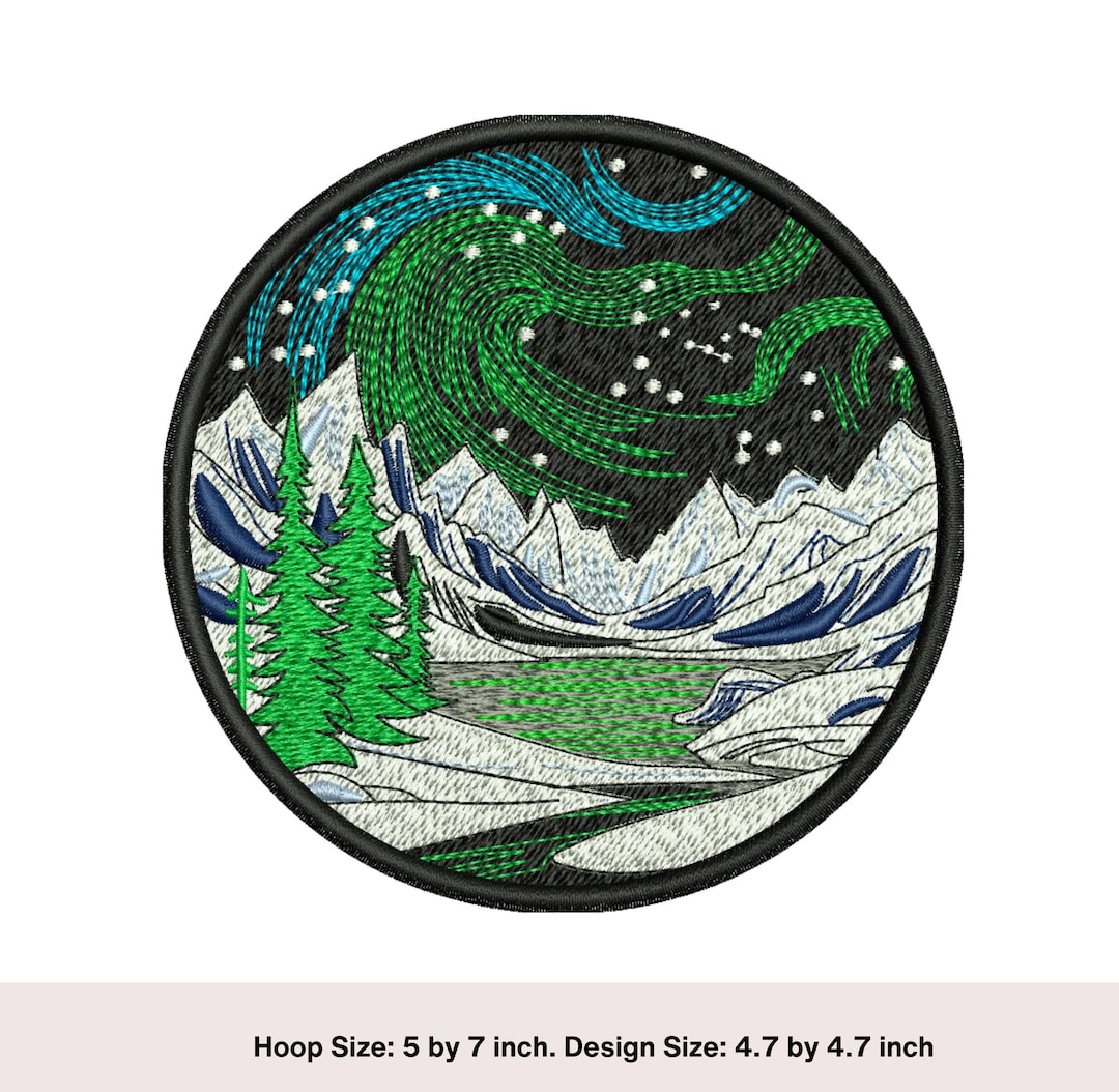 Northern Lights Embroidery Design: Aurora Scenery Patch (digital ...