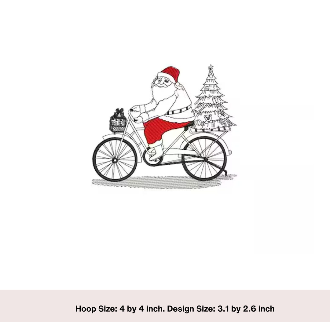 Santa on a Bike Embroidery Design. Santa on a Bicycle Embroider Design ...