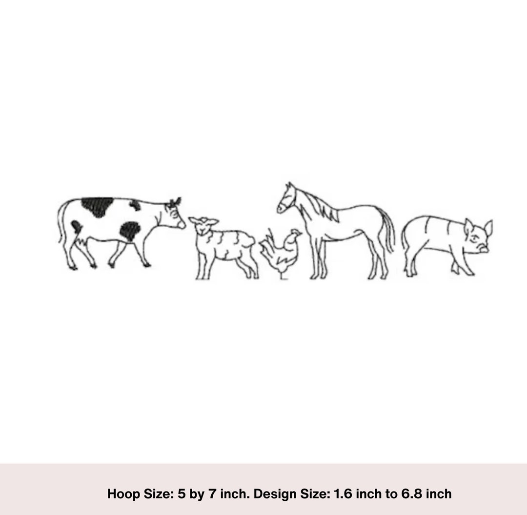Farm Animal Border Embroidery Design: Horse, Cow, Pig (digital Download ...
