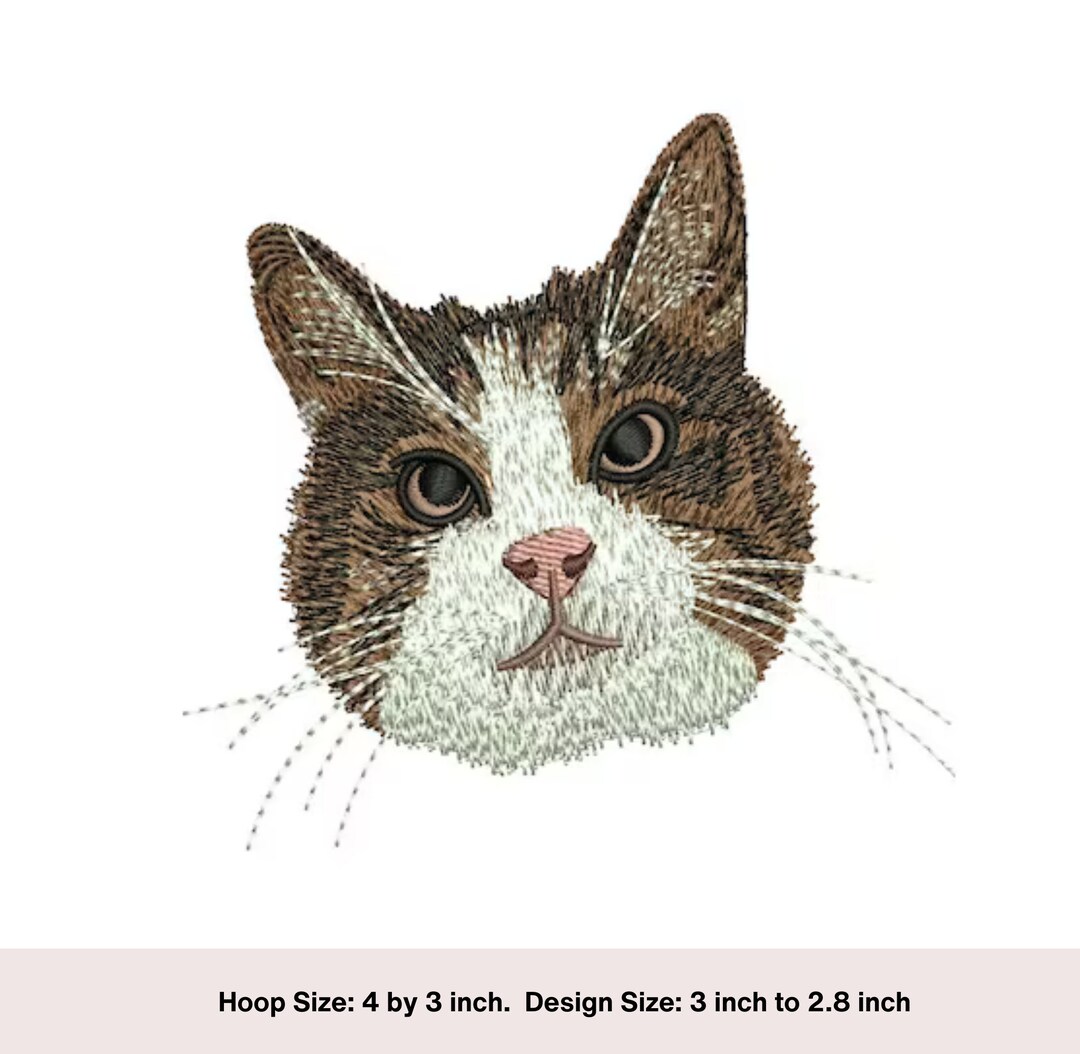 Realistic Cat Embroidery Design: White & Brown Cat Head (digital ...