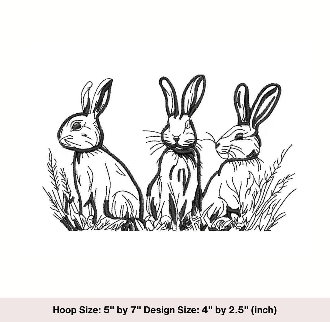 Three Rabbits Machine Embroidery Design, Bunny Rabbits Digital Download ...