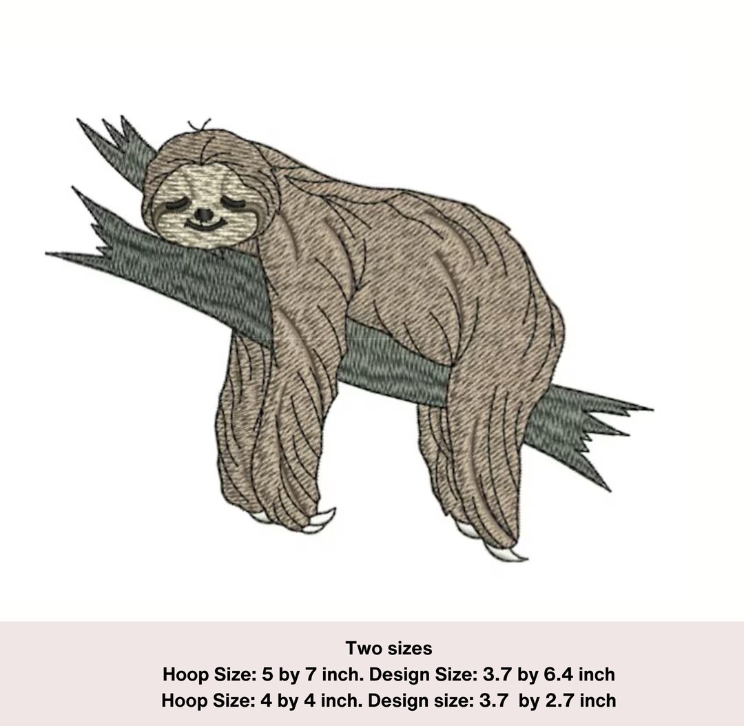 Sleeping Sloth Embroidery Design: Animal Machine Embroidery (digital ...