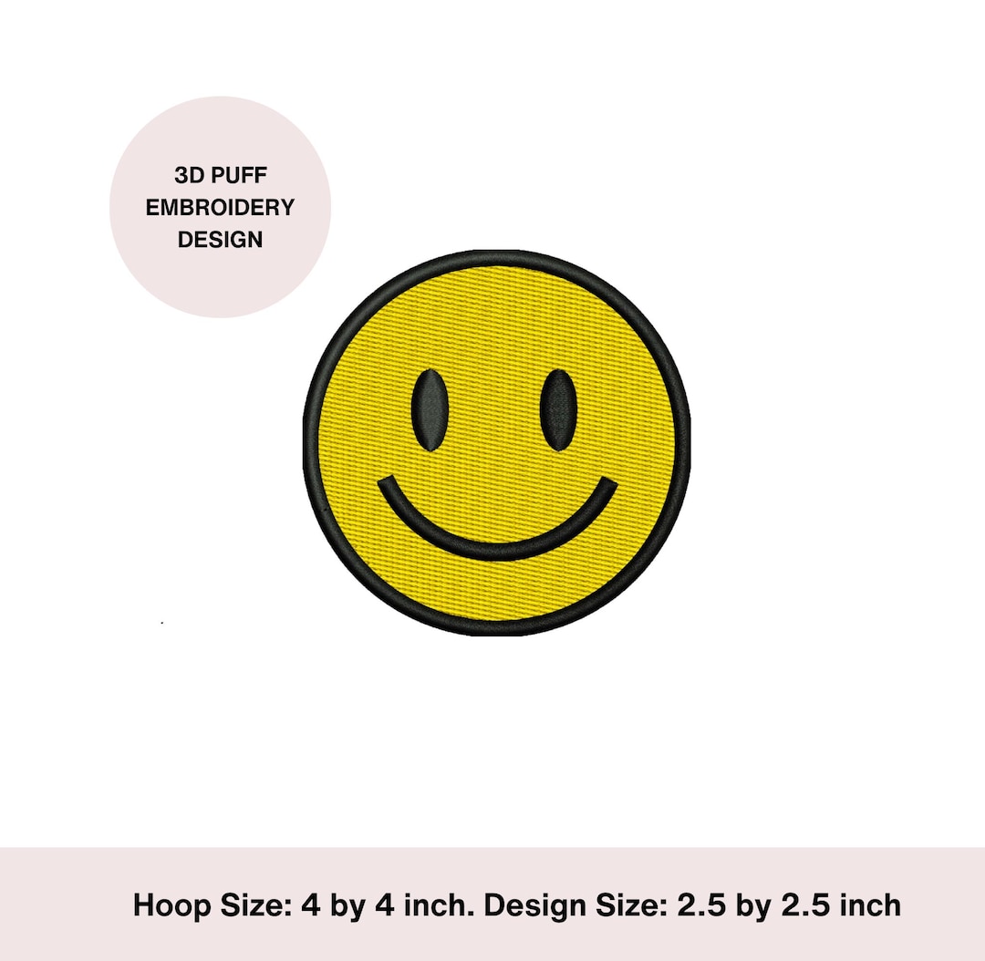 3D Puff Smiley Emoji Machine Embroidery Design. Embroidered Smile ...
