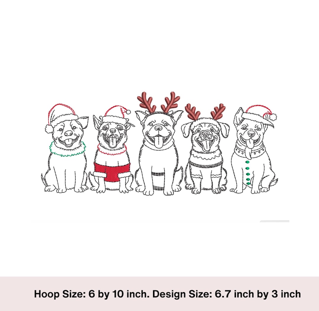Christmas Dog Border Embroidery Design. Embroidered Dog Sketch Border ...