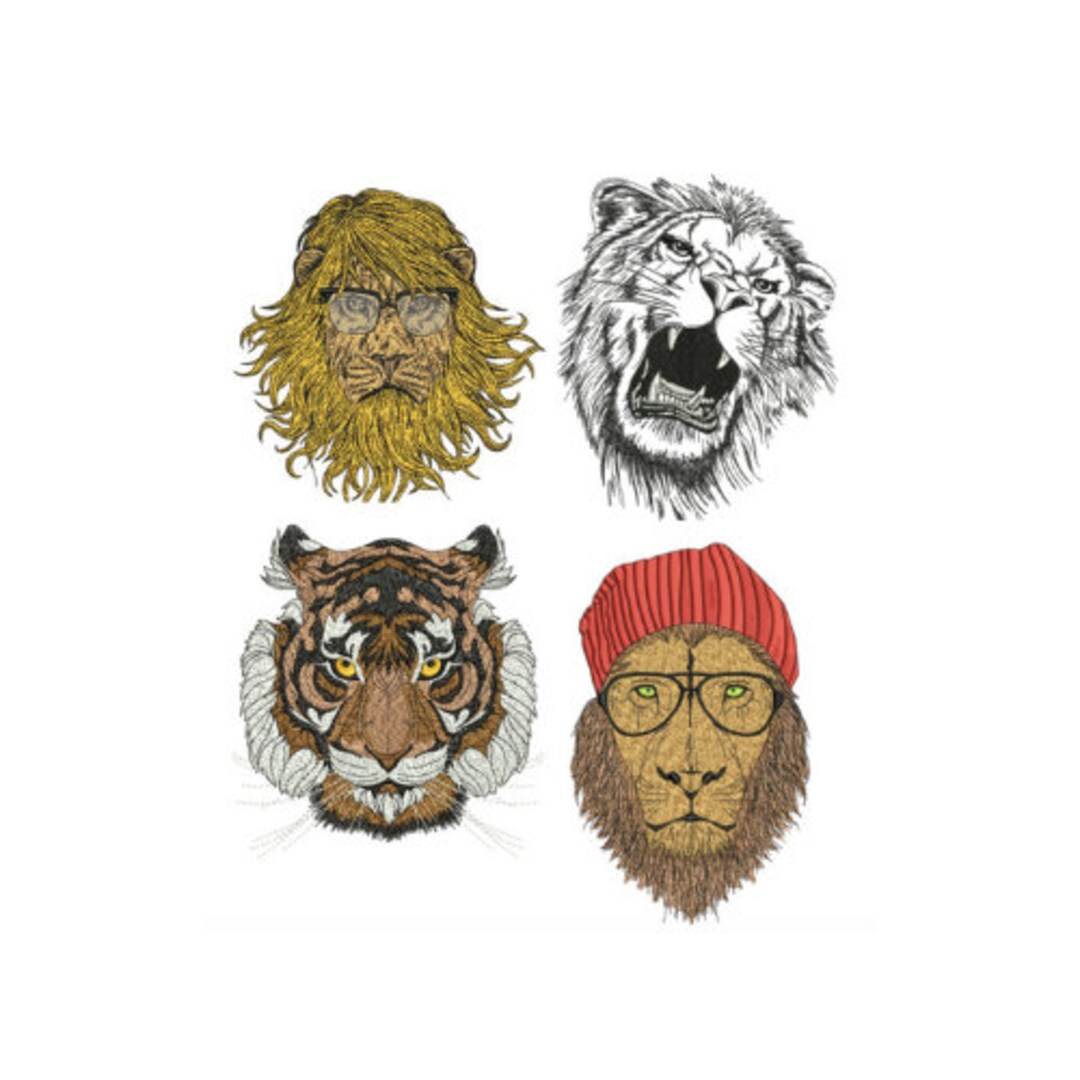 Lion and Tiger Embroidery Design PES Embroidery Design - Etsy