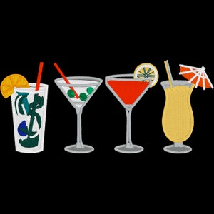 Cocktail Border Embroidery Design Embroidered Cocktails, Martini ...