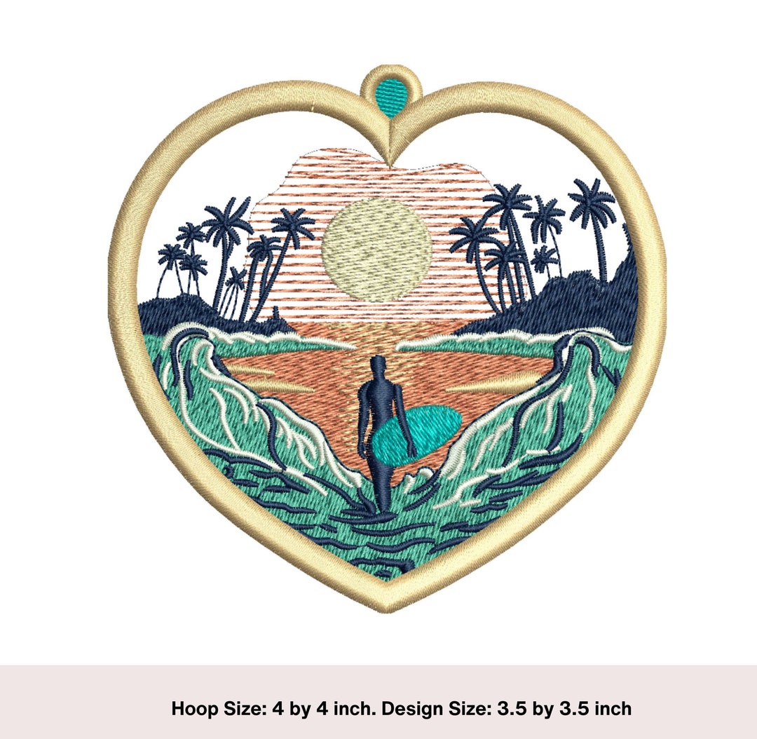 Surfing Embroidery Design: Beach Patch for 4x4 Hoop (digital Download ...