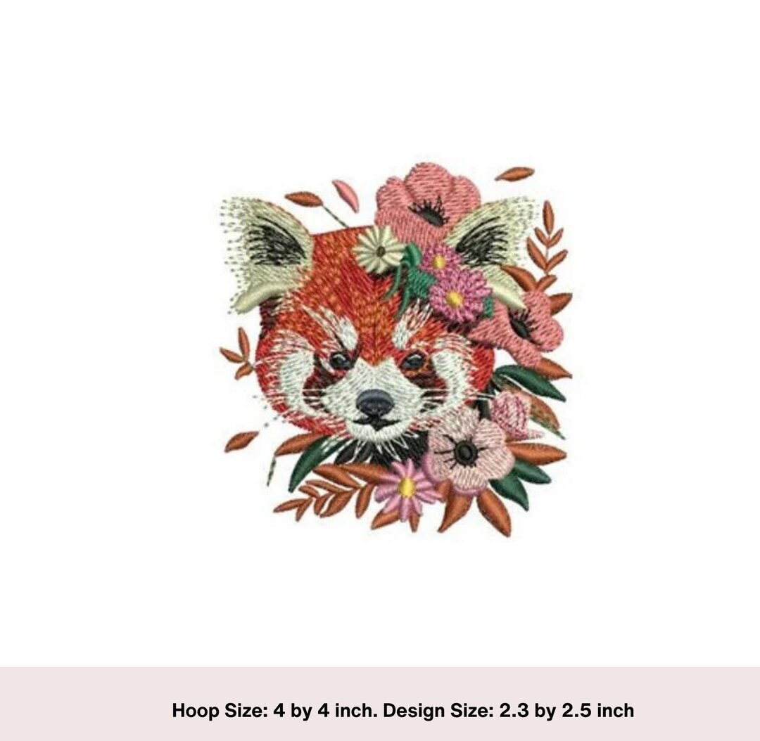 Red Panda Embroidery Design. Floral Red Panda Woodland Animal ...