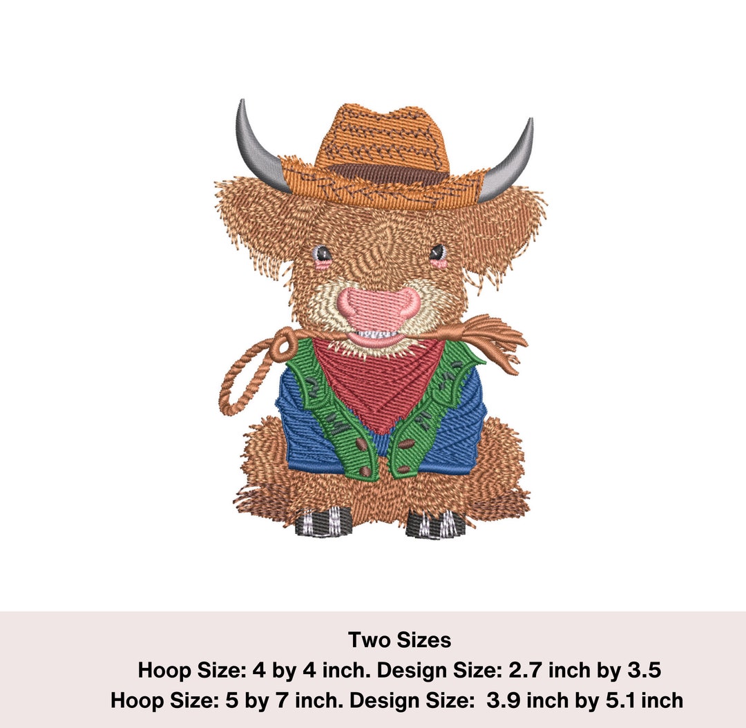 Western Highland Cow Embroidery Design. Cowboy Highland Cow Machine ...