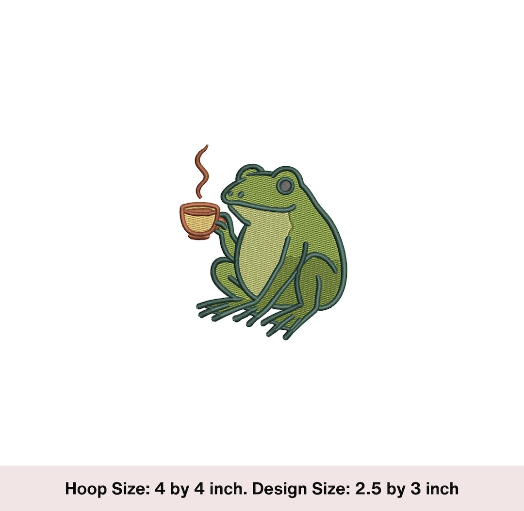 Frog Drinking Coffee Embroidery Design: Animal Embroidery (digital ...