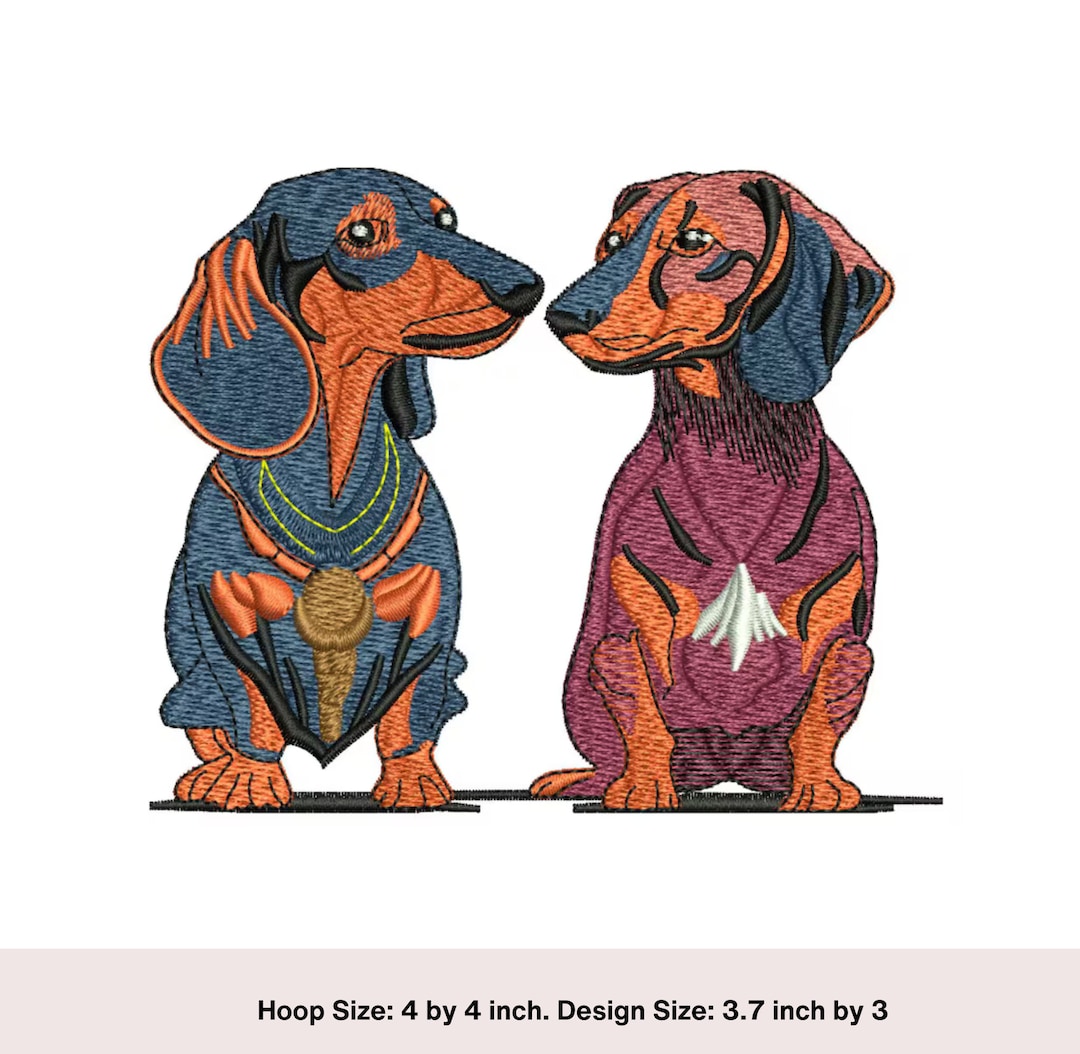 Dachshunds in Coats Embroidery Design: 4x4 Hoop (digital Download) - Etsy