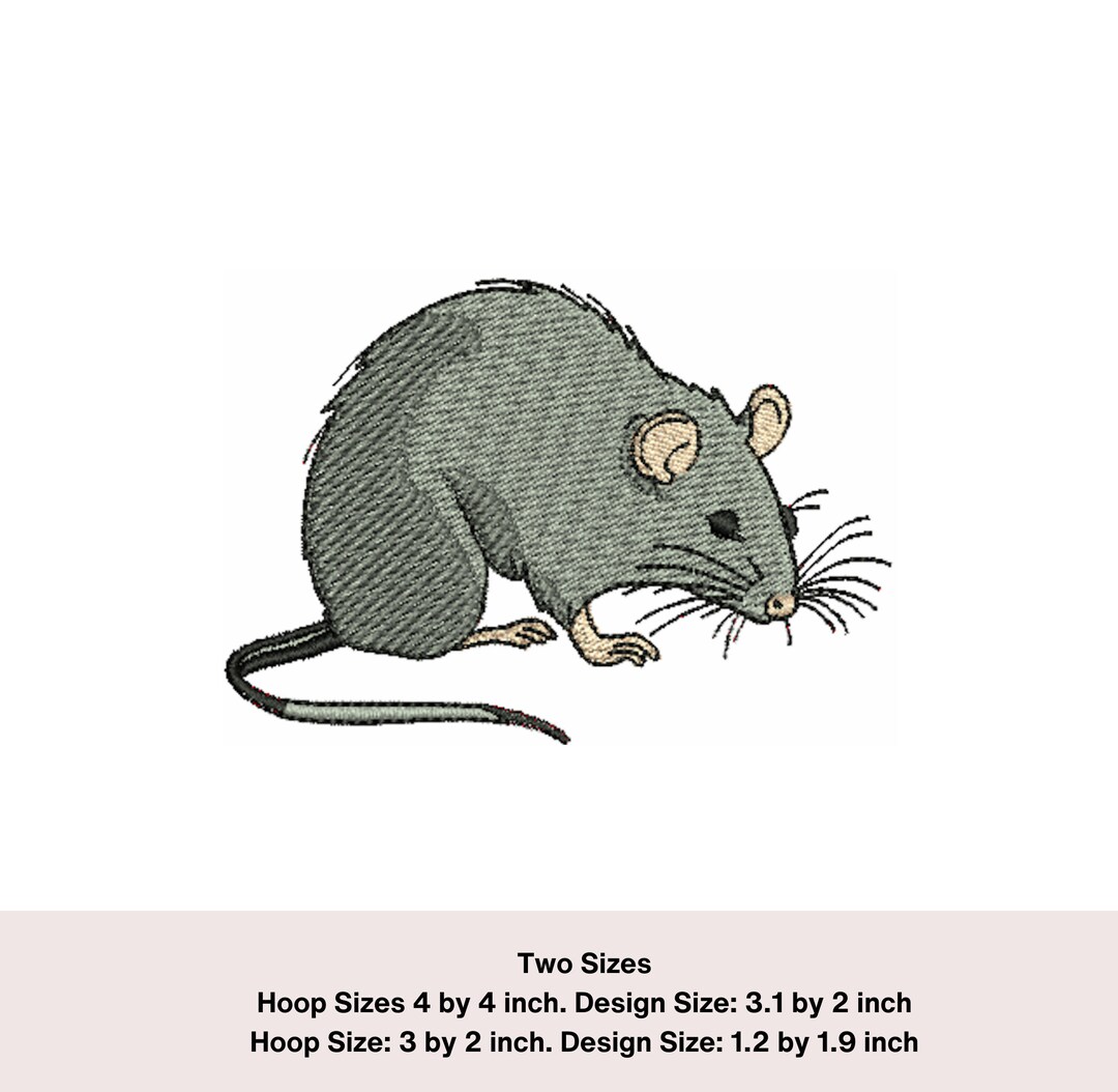Rat Machine Embroidery Design. Two Sizes 3 by 2 Inch and 4 by 4 Inch ...