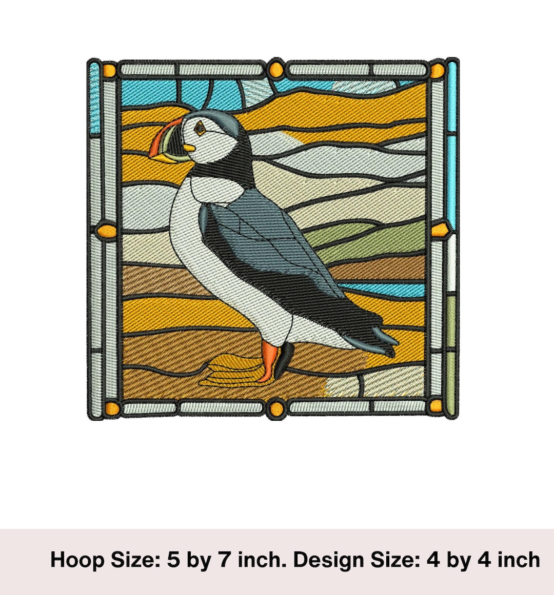 Stained Glass Puffin Embroidered Design. Puffin Bird Machine Embroidery ...