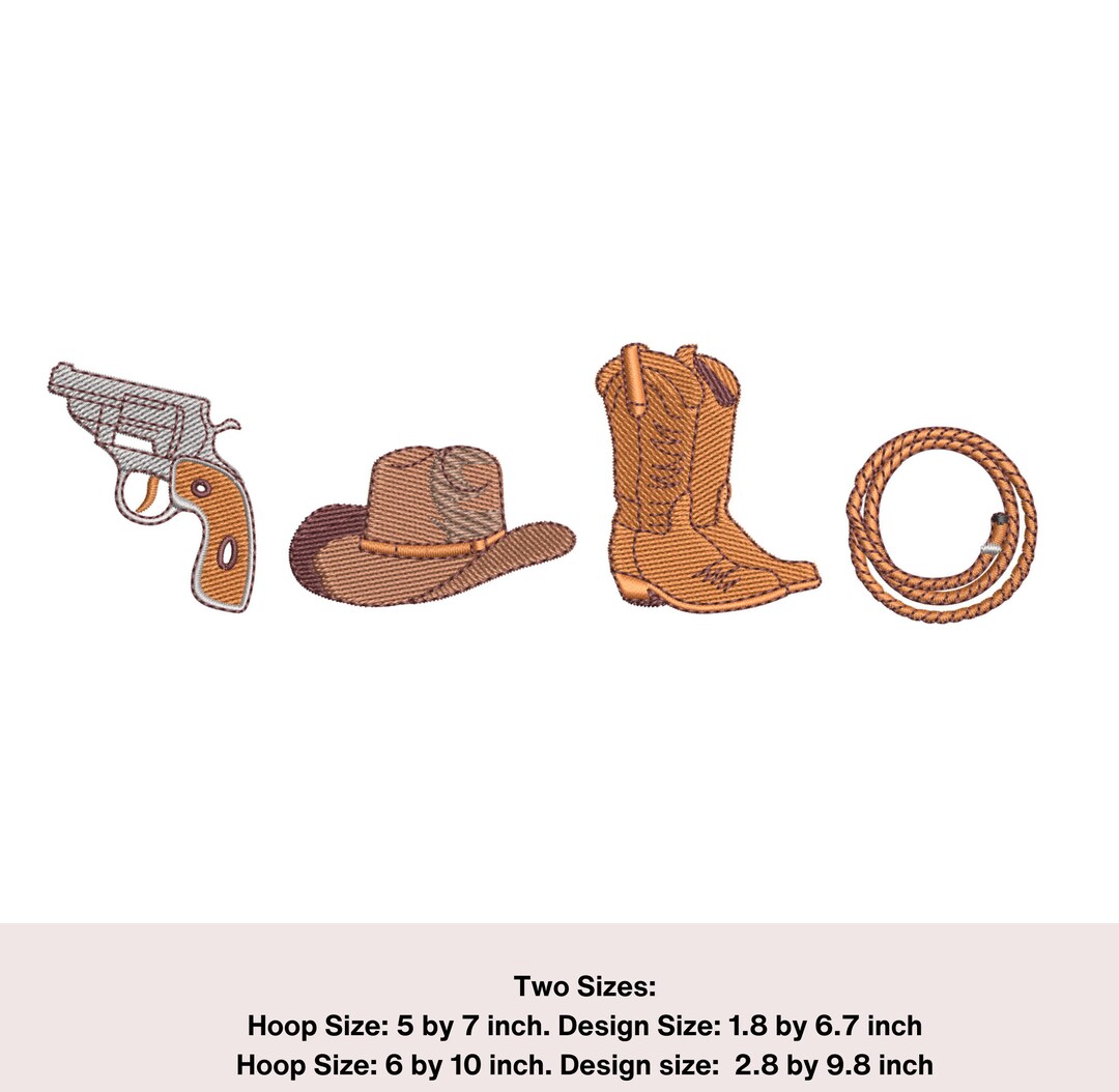 Western Cowboy Embroidery Border Design: Gun, Hat, Boots (digital ...