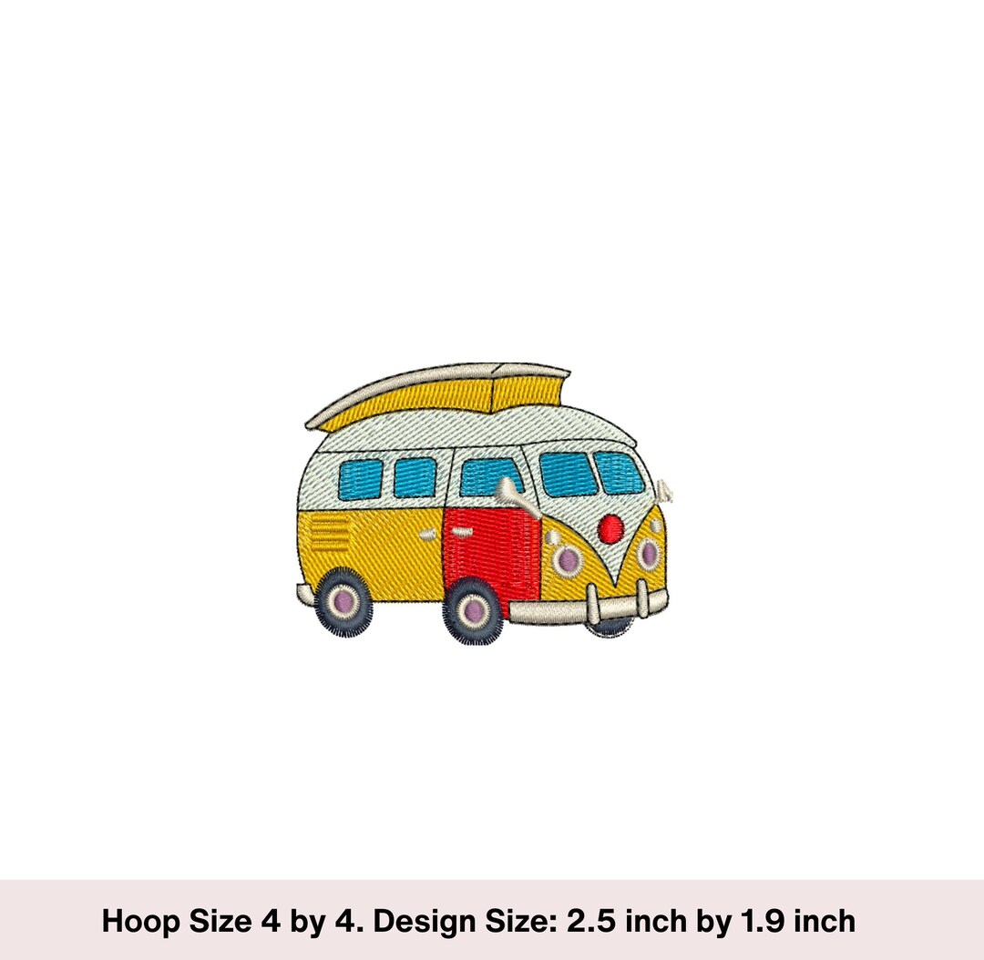 Camper Van Machine Embroidery Design, 4 by 4 Inch Hoop Embroidery File ...